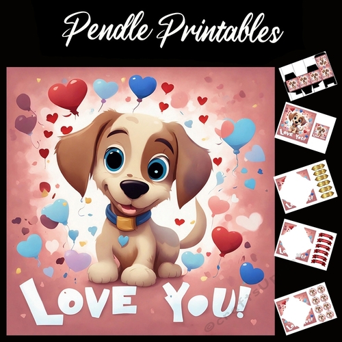Love You Cute Puppy 7x7 Card Kit. Matching Box, Gift Bauble,Tag ...