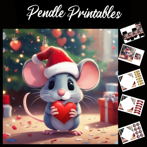Cute Christmas Mouse/Rat 7x7 Card Kit. Matching Box, Gift Bauble,Tag ...