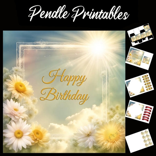 Happy Birthday Floral Border 7x7 Card Kit. Matching Box, Gift Bauble ...