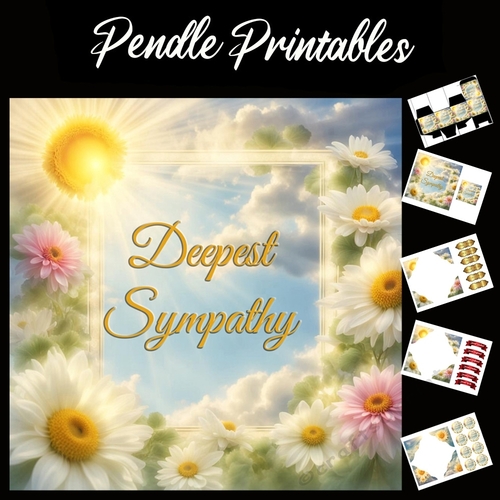 Deepest Sympathy Floral Border 03 7x7 Card Kit. Matching Box, Gift ...