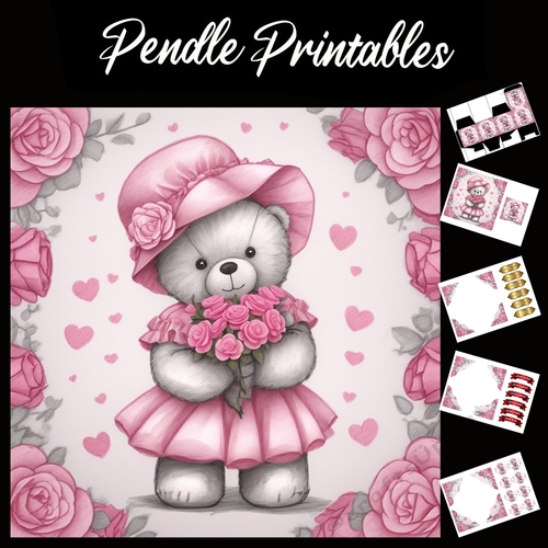 Cute Pink Teddy Mothers Day Card (8) 7x7 Card Kit. Matching Box, Gift ...