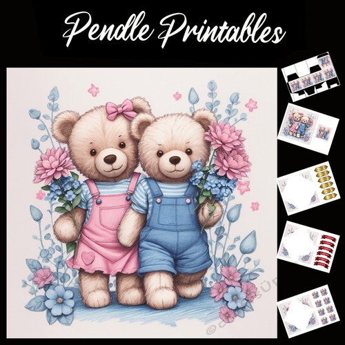 Cute Brother & Sister Teddies Mothers Day Card. 7x7 Card Kit. Matching ...