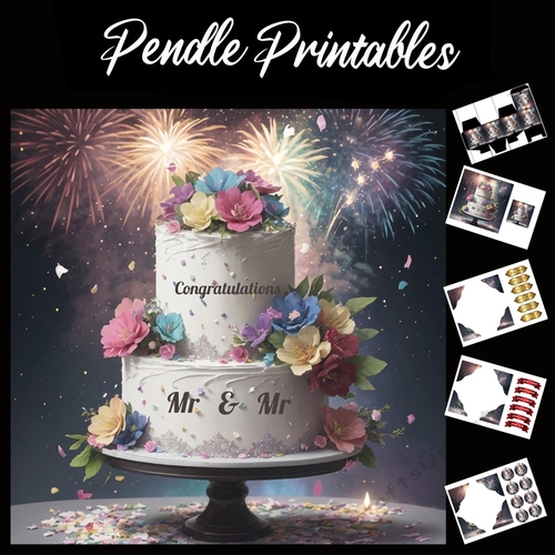 Congratulations Mr & Mr Wedding Cake Card 7x7 Card Kit. Matching Box ...