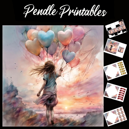 Letting Go Balloon Girl 7x7 Card Kit. Matching Box, Gift Bauble,Tag ...