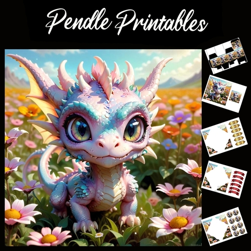 Cute Baby Dragon 7x7 Card Kit. Matching Box, Gift Bauble,Tag ...