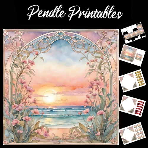 Art Deco Style Beach Scene 7x7 Card Kit. Matching Box, Gift Bauble,Tag ...