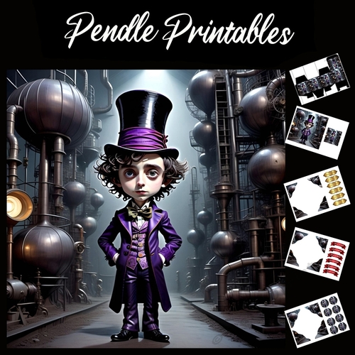 Anime Style Young Willy Wonka 7x7 Card Kit. Matching Box, Gift Bauble ...