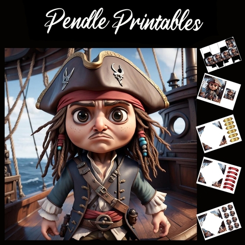 Anime Style Jack Sparrow Pirate 7x7 Card Kit. Matching Box, Gift Bauble ...