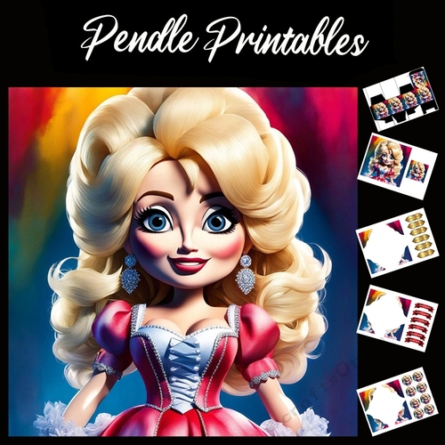 Anime Style Dolly Parton 7x7 Card Kit. Matching Box, Gift Bauble,Tag ...