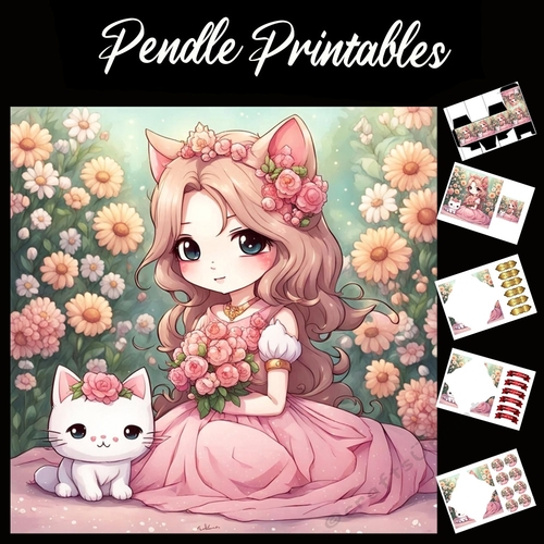 Anime Style Girl In Pink 7x7 Card Kit. Matching Box, Gift Bauble,Tag ...