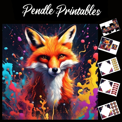 Splatter Art: Fiery Red Fox 7x7 Card Kit. Matching Box, Gift Bauble,Tag ...