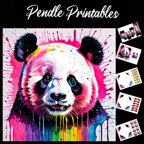 Splatter Art: Painted Panda 7x7 Card Kit. Matching Box, Gift Bauble,Tag ...