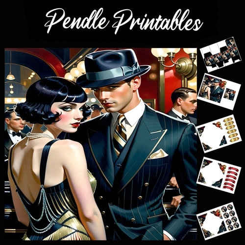 Art Deco Mobster & His Moll 7x7 Card Kit. Matching Box, Gift Bauble,Tag ...