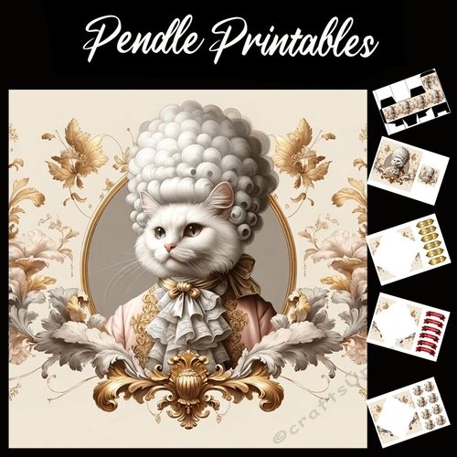 Cute Rococo Style Aristo-Cat 7 7x7 Card Kit. Matching Box, Gift Bauble ...