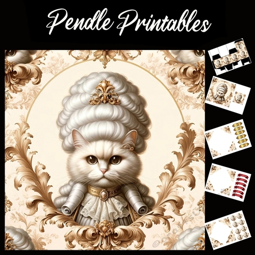 Cute Rococo Style Aristo-Cat 8 7x7 Card Kit. Matching Box, Gift Bauble ...