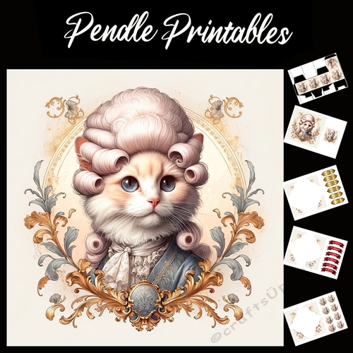 Cute Rococo Style Aristo-Cat 11 7x7 Card Kit. Matching Box, Gift Bauble ...