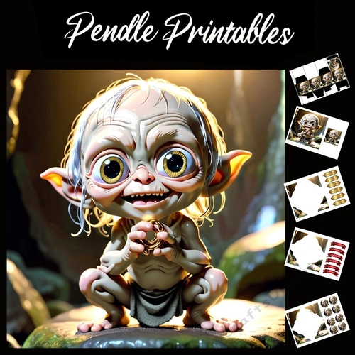 Chibi Style Precious Golem 7x7 Card Kit. Matching Box, Gift Bauble,Tag ...