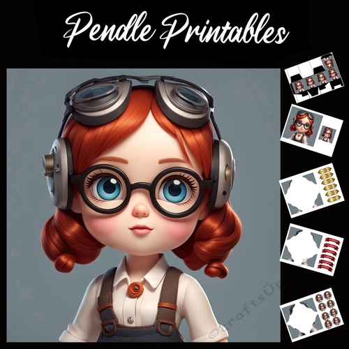 Chibi Style Cute Geeky Girl 7x7 Card Kit Matching Box T Bauble Tag