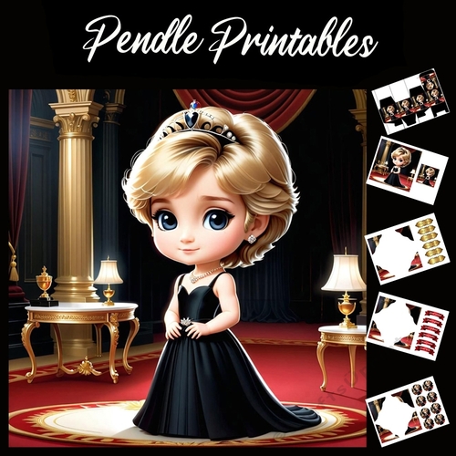 Chibi Style Cute Lady Diana 7x7 Card Kit. Matching Box, Gift Bauble,Tag ...