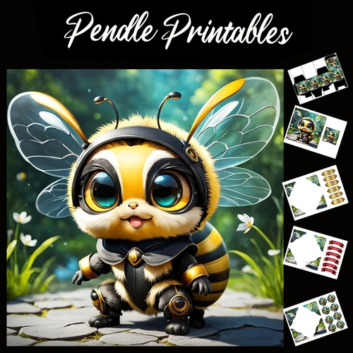Chibi Style Cute Bumble Bee 7x7 Card Kit. Matching Box, Gift Bauble ...