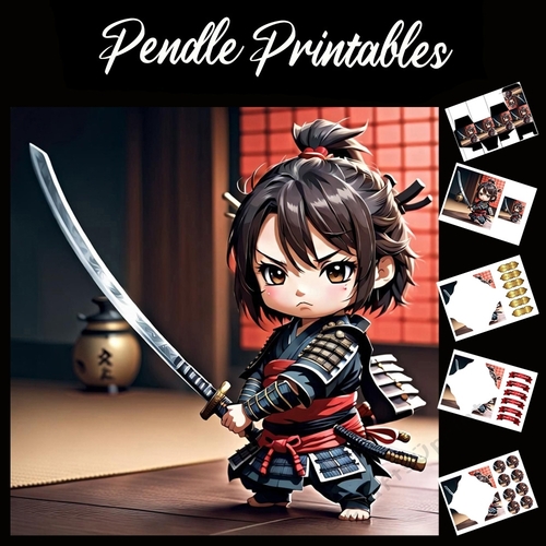 Chibi Style Cute Samurai Girl 7x7 Card Kit. Matching Box, Gift Bauble ...