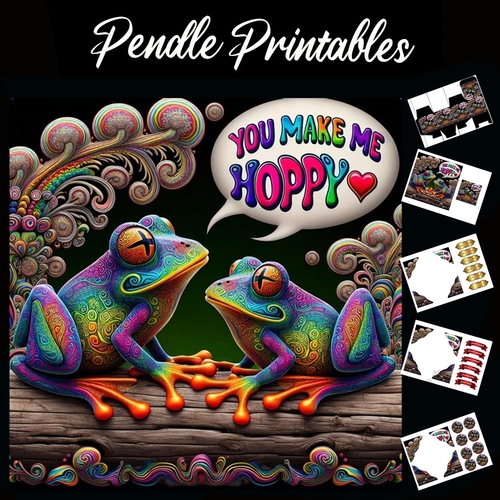 You Make Me Hoppy Frogs 7x7 Card Kit. Matching Box, Gift Bauble, Tags ...