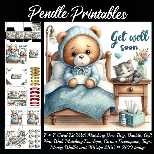 Get Well Soon Cute Teddy In Blue Complete Card Kit - CUP1318419_2229 ...