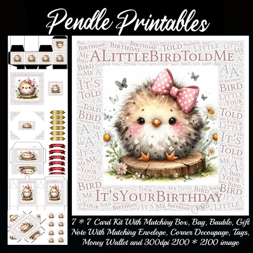 Word Art Border Card A Little Bird Told Me Its Your Birthday 1. 9 Piece ...