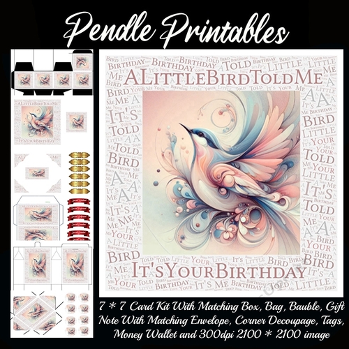 Word Art Border Card A Little Bird Told Me Its Your Birthday 7. 9 Piece ...