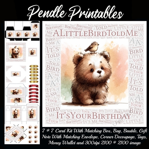 Word Art Border Card A Little Bird Told Me Its Your Birthday 3. 9 Piece ...