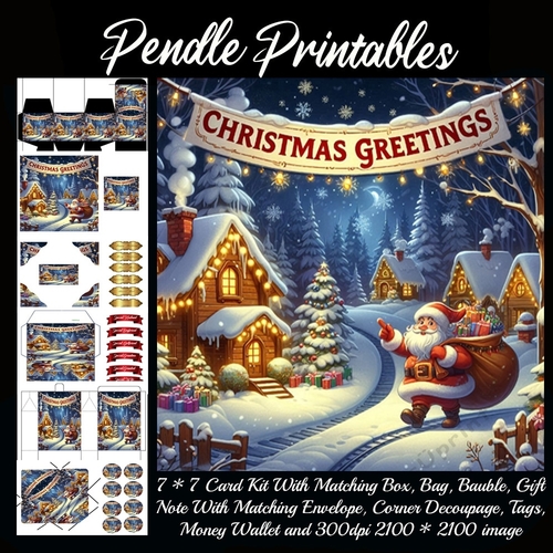 Christmas Greetings Santas Village Visit (2). 9 Piece 7x7 Complete Kit ...