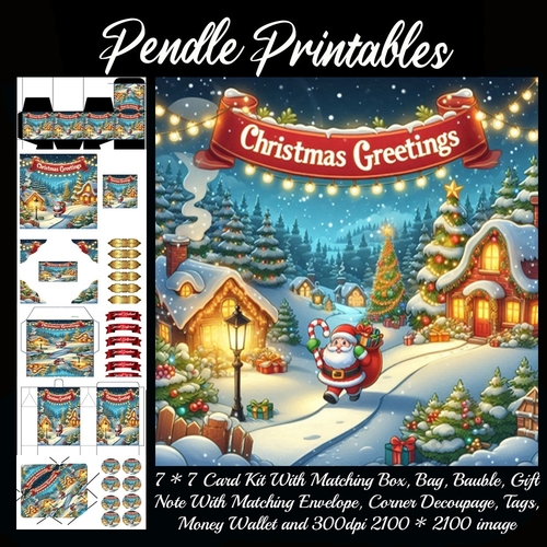 Christmas Greetings Santas Village Visit (6). 9 Piece 7x7 Complete Kit ...