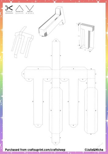 3D-Letter T Papercraft, Size S (ca. 10 cm high), Single Sheet ...