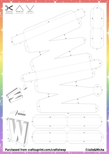 3D-Letter W Papercraft, Size S (ca. 10 cm high), Single Sheet ...