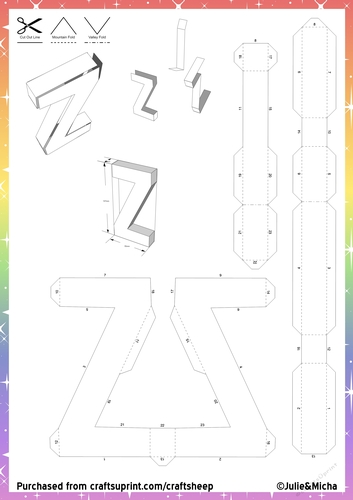 3D-Letter Z Papercraft, Size S (ca. 10 cm high), Single Sheet ...