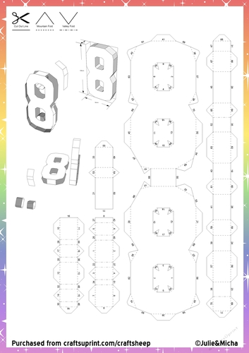 3D-Number 8 Papercraft, Size S (ca. 10 cm high), Single Sheet ...