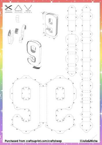 3D-Number 9 Papercraft, Size S (ca. 10 cm high), Single Sheet ...