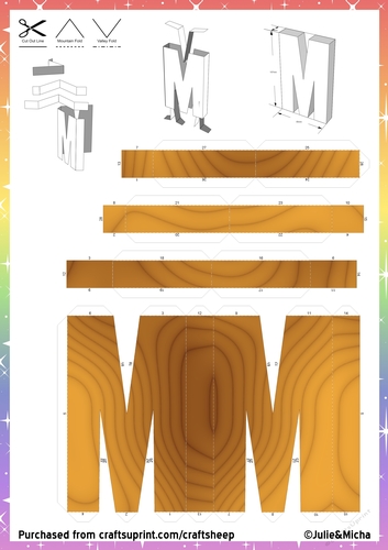 3D-Letter M Wood-Texture, Size S (ca. 10 cm high), Single Sheet ...