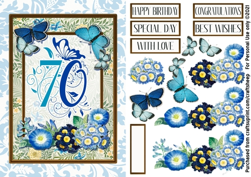 Floral Number 70 Quick Card in A5 and 5x7 with Decoupage Flowers ...