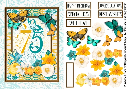 Floral Number 75 Quick Card in A5 and 5x7 with Decoupage Flowers ...