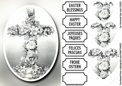 Vintage Easter Cross Quick Card Fronts A5 and 5x7in with Pyramage and ...
