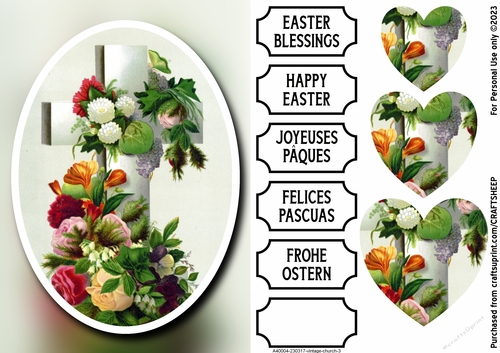 Vintage Easter Cross Quick Card Fronts A5 and 5x7in with Pyramage and ...