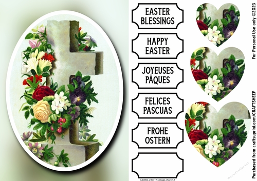 Vintage Easter Cross Quick Card Fronts A5 and 5x7in with Pyramage and ...