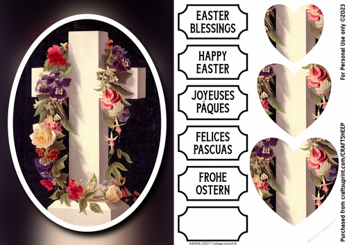 Vintage Easter Cross Quick Card Fronts A5 and 5x7in with Pyramage and ...