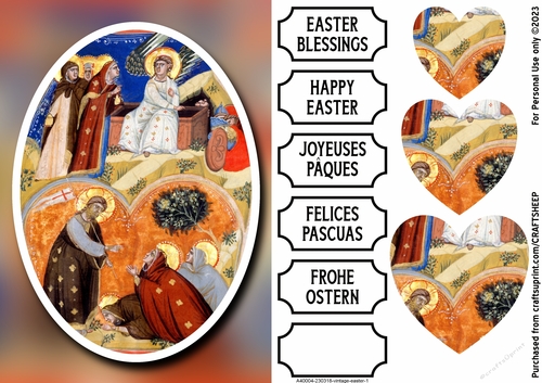 Vintage Easter Greetings Quick Card Fronts A5 and 5x7in with Pyramage ...