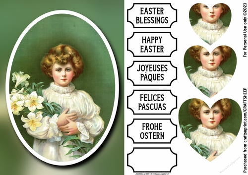Vintage Easter Greetings Quick Card Fronts A5 and 5x7in with Pyramage ...