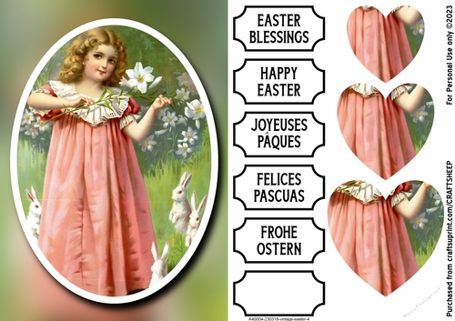 Vintage Easter Greetings Quick Card Fronts A5 and 5x7in with Pyramage ...