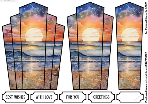 Beach Sunset Art Deco Shaped 5x7in Card Front and Pyramage Topper plus ...