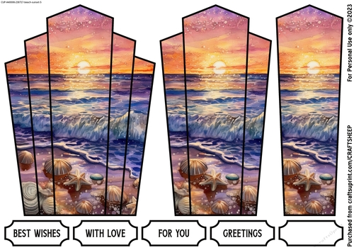 Beach Sunset Art Deco Shaped 5x7in Card Front and Pyramage Topper plus ...
