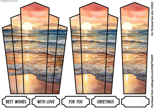 Beach Sunset Art Deco Shaped 5x7in Card Front and Pyramage Topper plus ...
